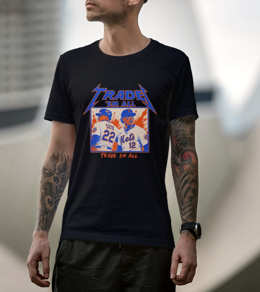 New York Mets Trade Em All Soto Heavy Metal Splatter Player Photos T-Shirt