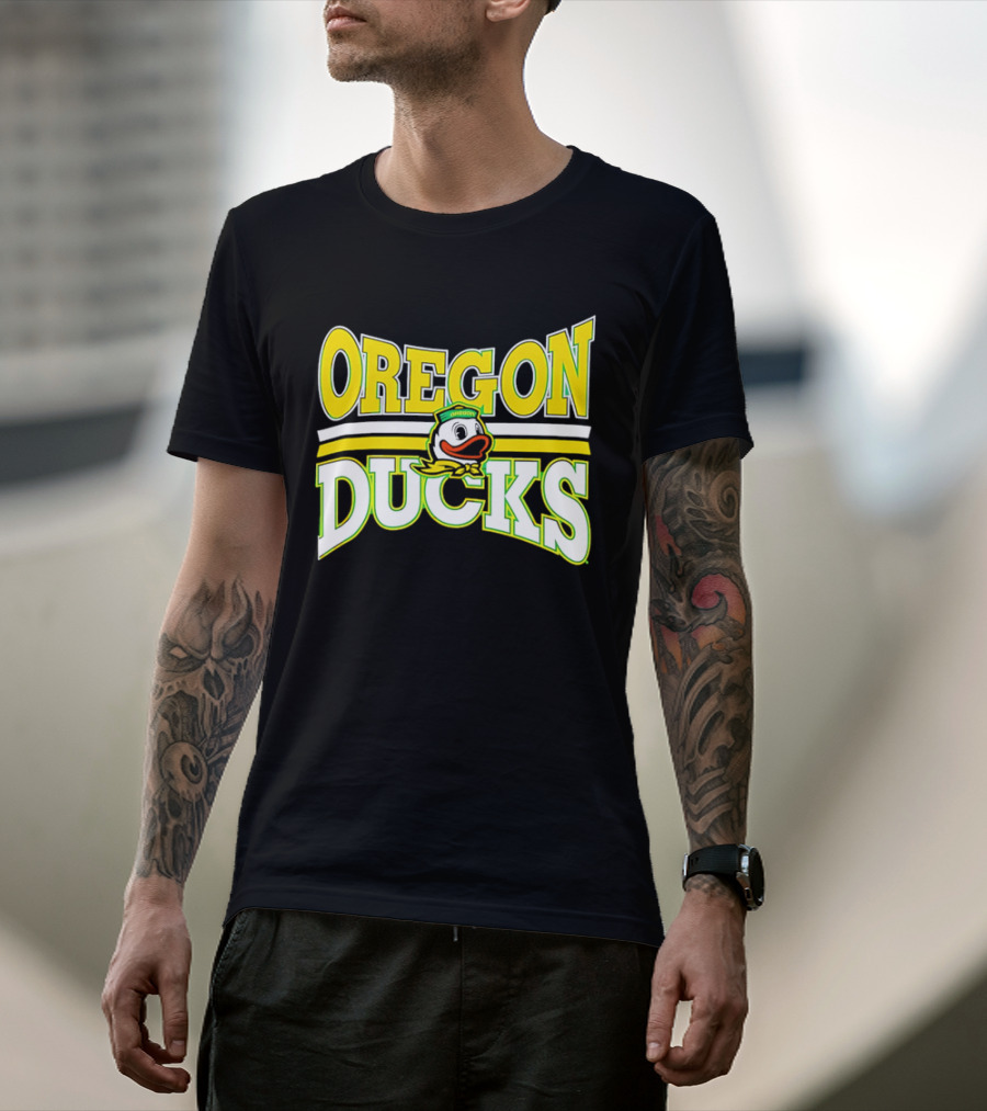 Oregon Ducks Cartoon Sailor Cap Green Yellow Stripes T-Shirt