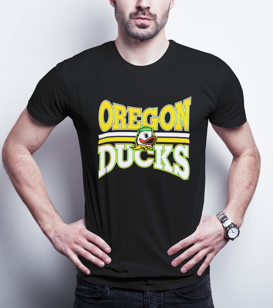 Oregon Ducks Cartoon Sailor Cap Green Yellow Stripes T-Shirt