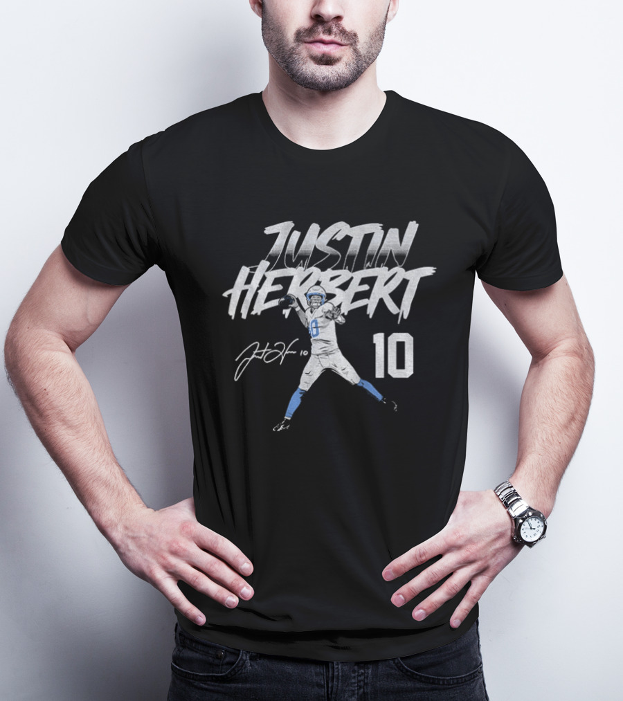 Justin Herbert Los Angeles Chargers NFLPA Player Number 10 Football T-Shirt
