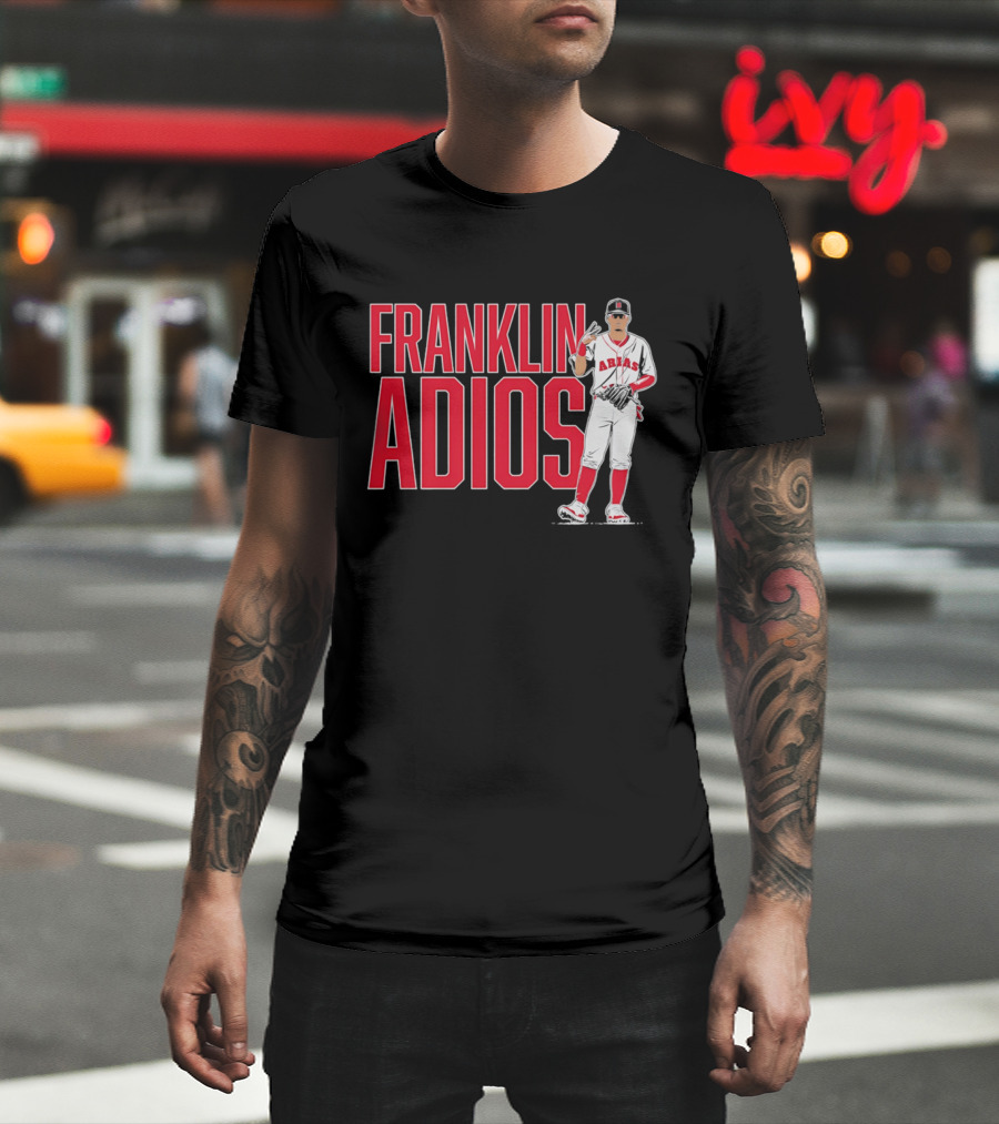 Franklin Arias Adios Baseball Player Gesture In Red And White Uniform T-Shirt