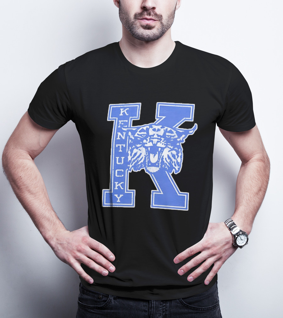 Kentucky Wildcats NCAA Distressed Block Letter K Wildcats Head T-Shirt