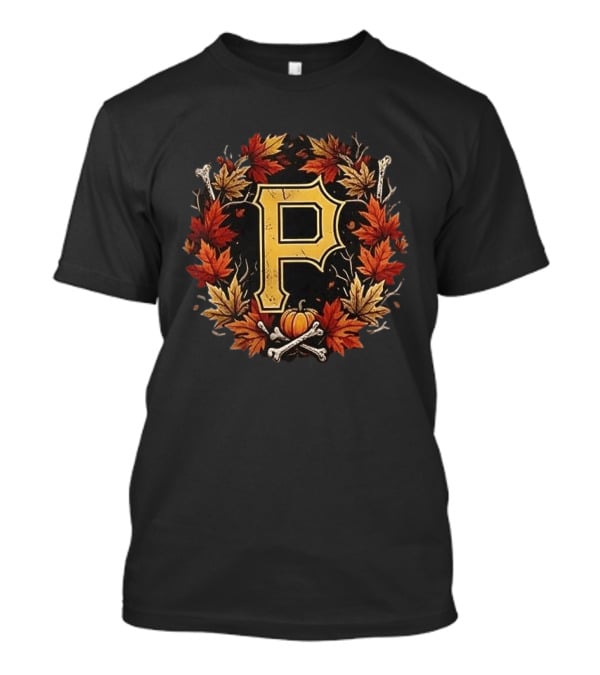 Pittsburgh Pirates Halloween P Maple Leaves Pumpkin Crossed Bones T-Shirt