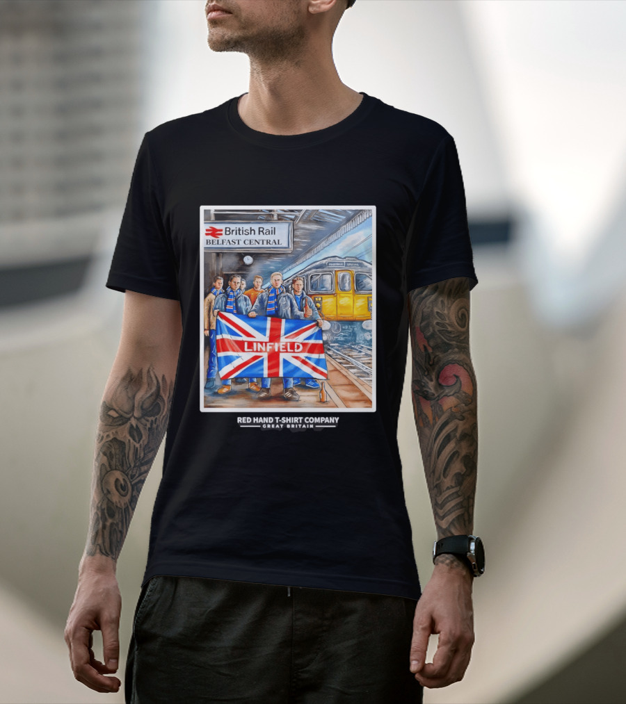 British Rail Belfast Central Linfield UK Flag T-Shirt