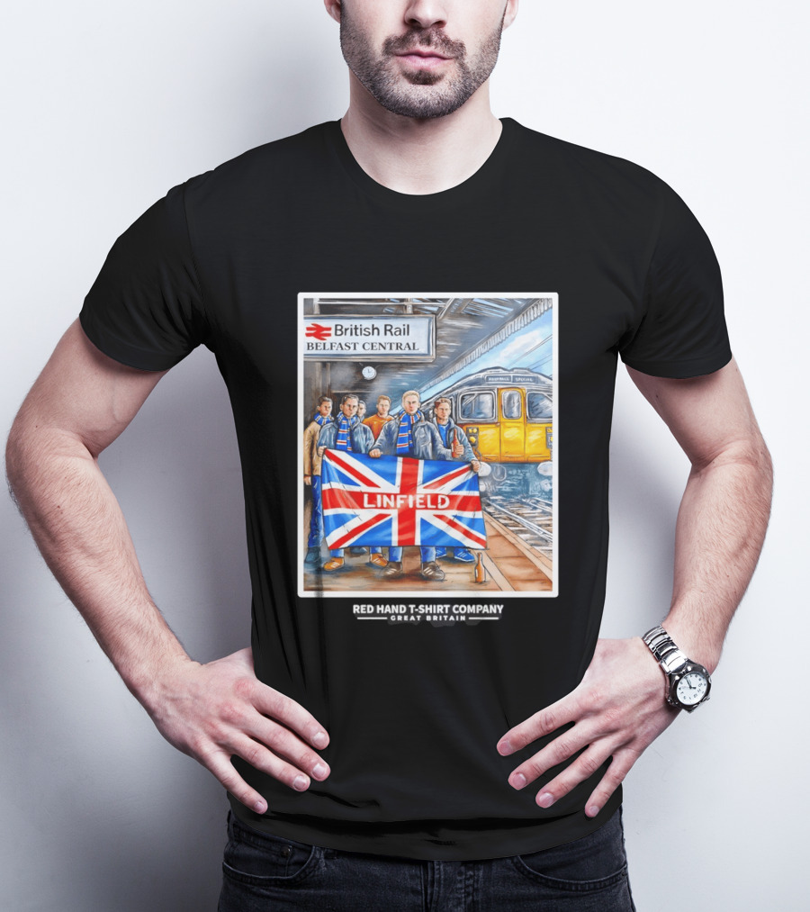 British Rail Belfast Central Linfield UK Flag T-Shirt