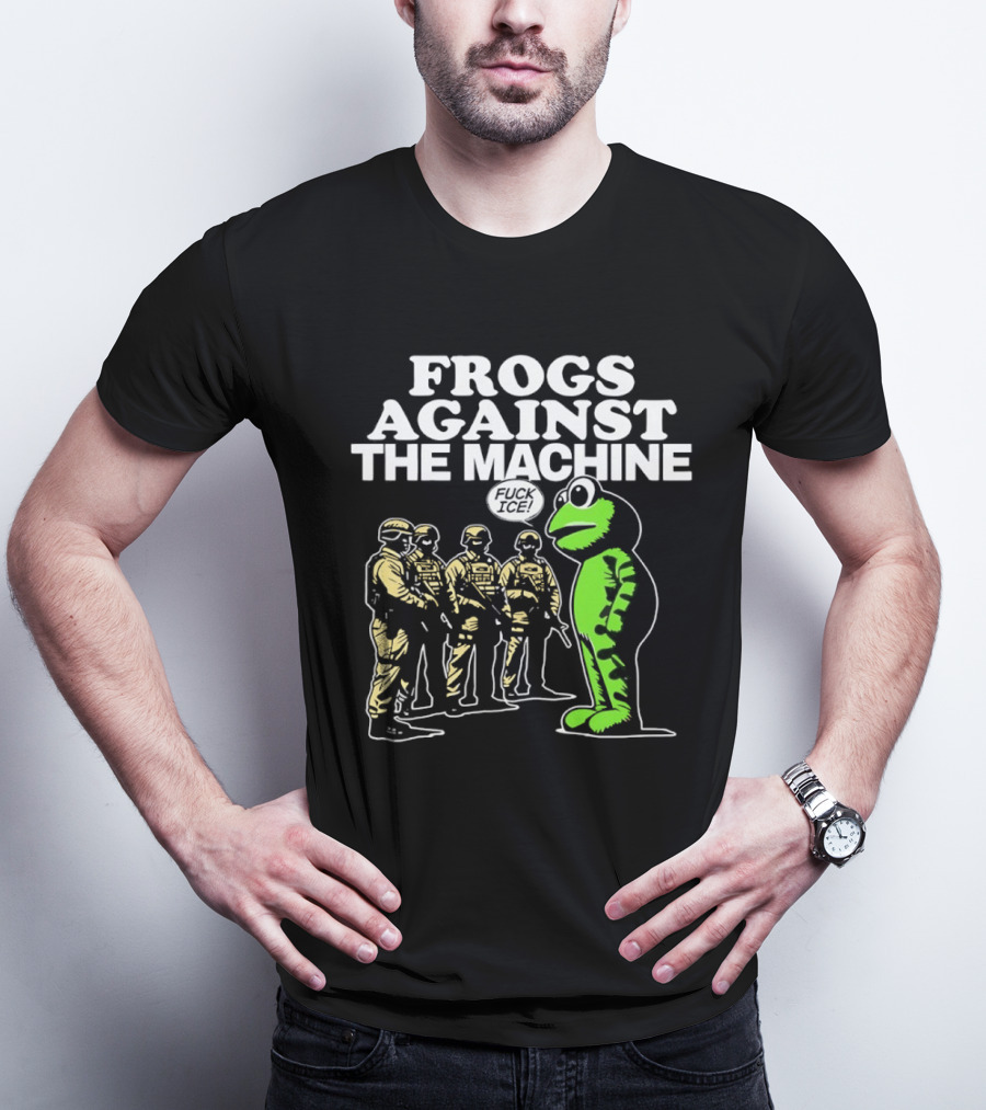 Portland Frogs Against The Machine 2025 Protest Mascot Confronts Guards T-Shirt