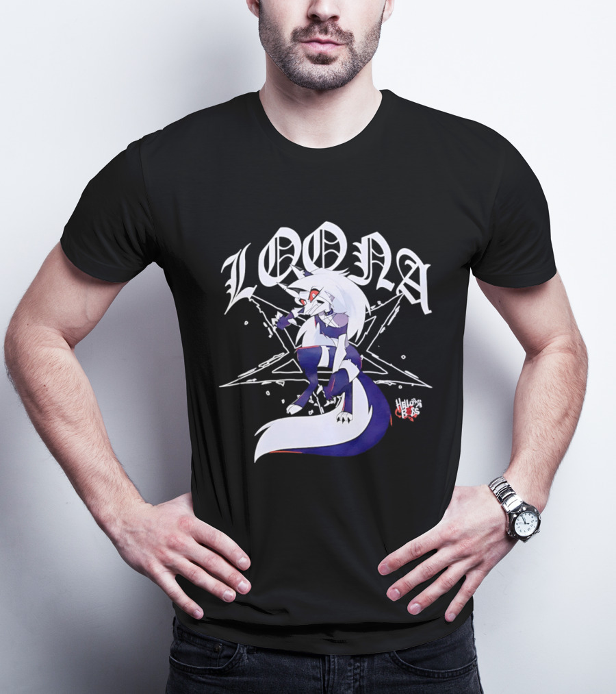 Loona Helluva Boss Demon Character With Stylized White Text And Pentagram T-Shirt