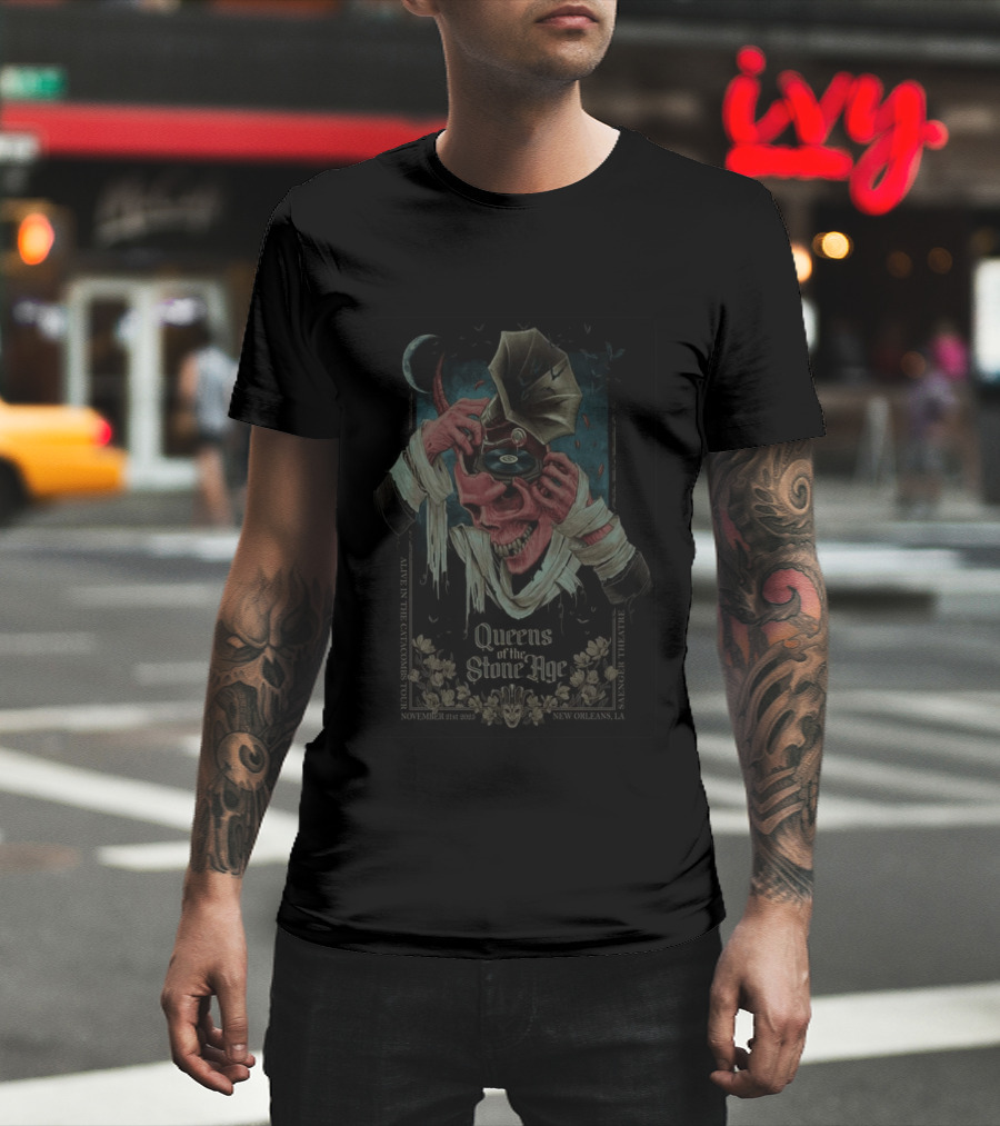 Queens Of The Stone Age Alive In The Catacombs Tour 2025 Saenger Theatre New Orleans T-Shirt