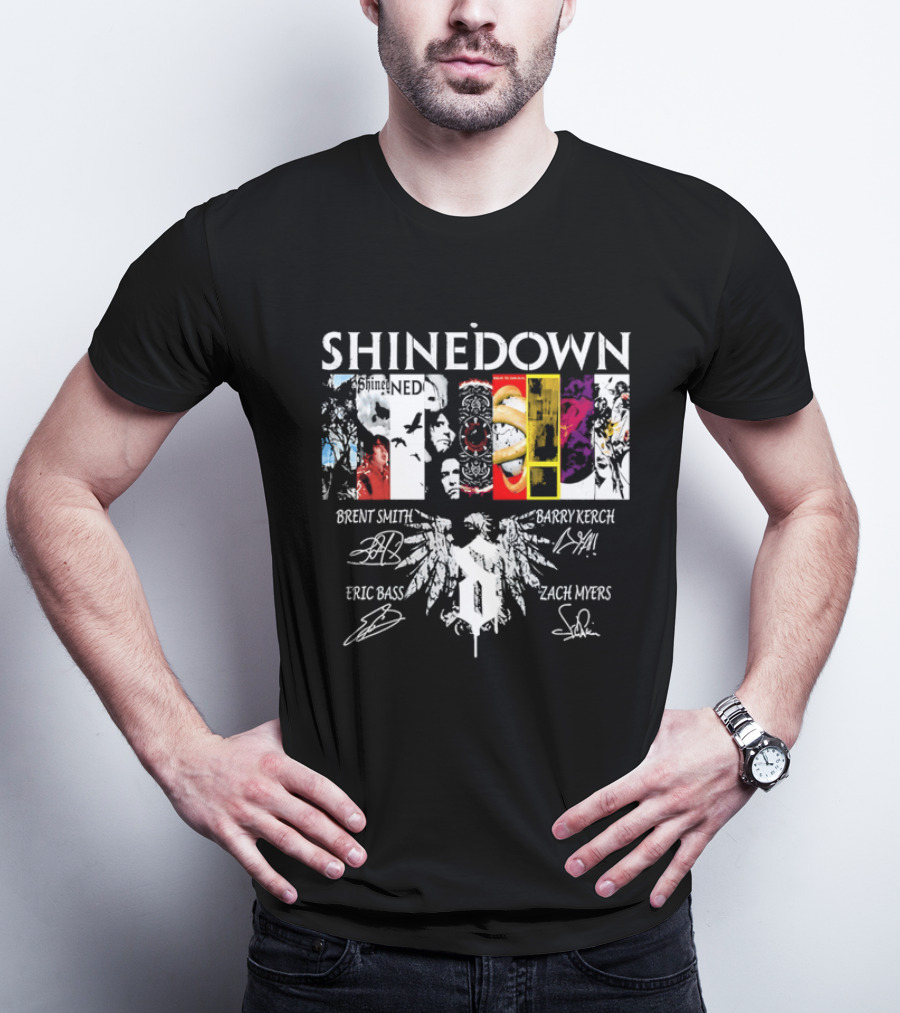 Shinedown Band Collage Brent Smith Barry Kerch Zach Myers Eric Bass Signatures T-Shirt