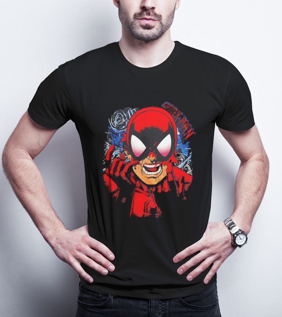 Spider Man Marvel Comics Pulling Off Mask Action T-Shirt