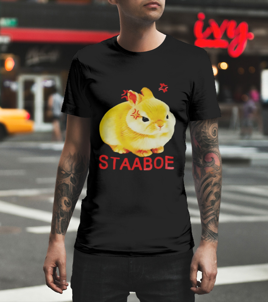 Staaboe Angry Fluffy Yellow Rabbit Red Marks T-Shirt