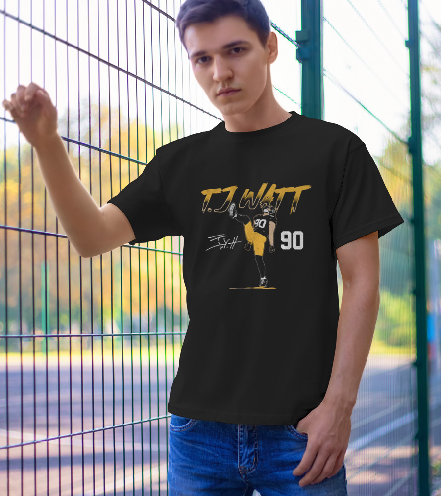 T.J. Watt Pose Pittsburgh Football 90 Player Name Number T-Shirt