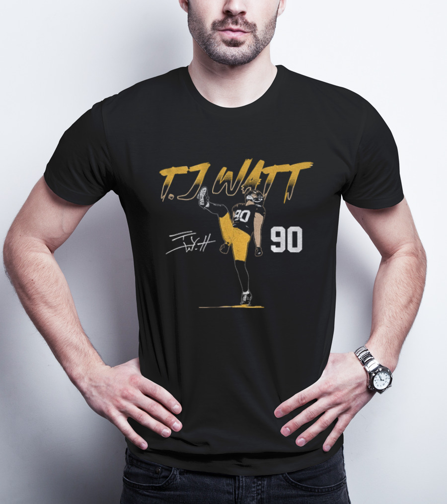 T.J. Watt Pose Pittsburgh Football 90 Player Name Number T-Shirt