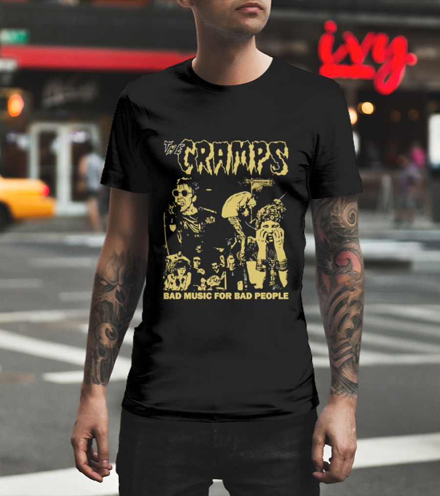 The Cramps Bad Music For Bad People Band Members Collage Yellow Black T-Shirt