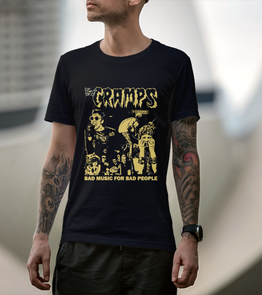 The Cramps Bad Music For Bad People Band Members Collage Yellow Black T-Shirt