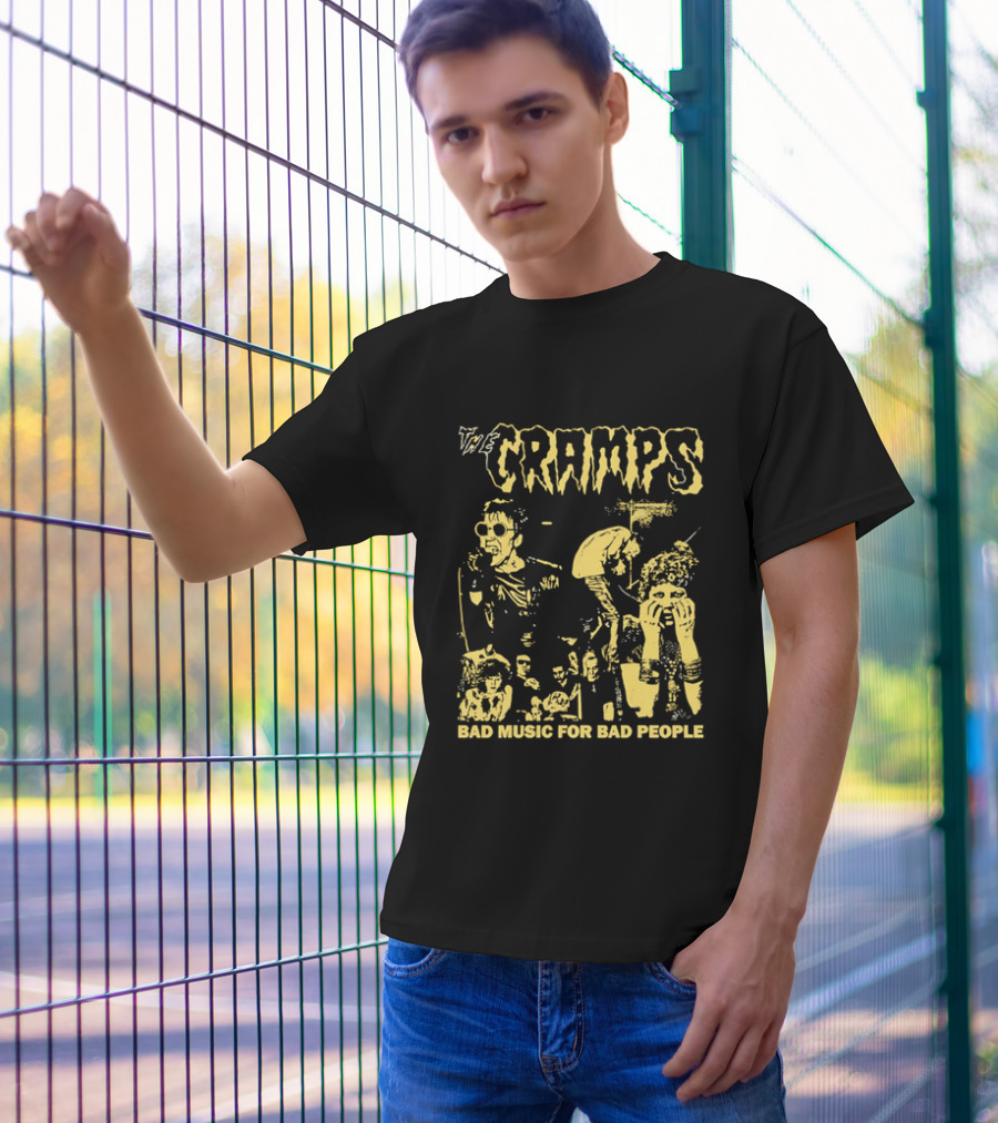 The Cramps Bad Music For Bad People Band Members Collage Yellow Black T-Shirt