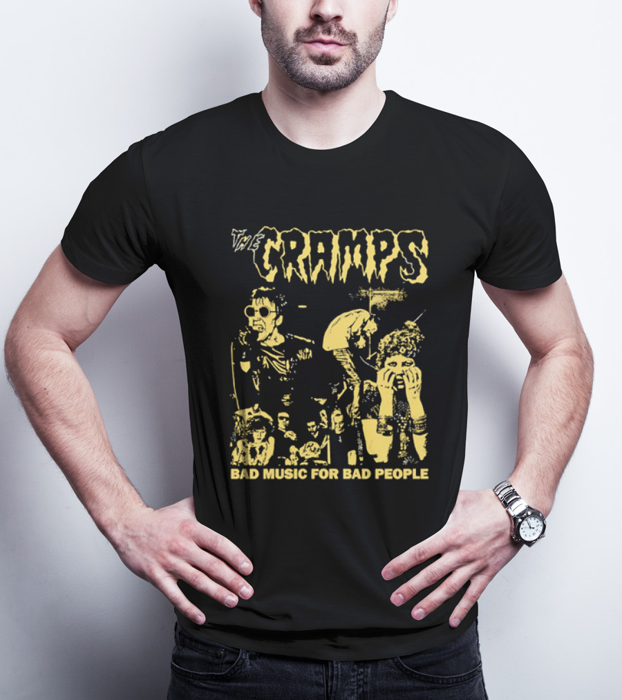 The Cramps Bad Music For Bad People Band Members Collage Yellow Black T-Shirt