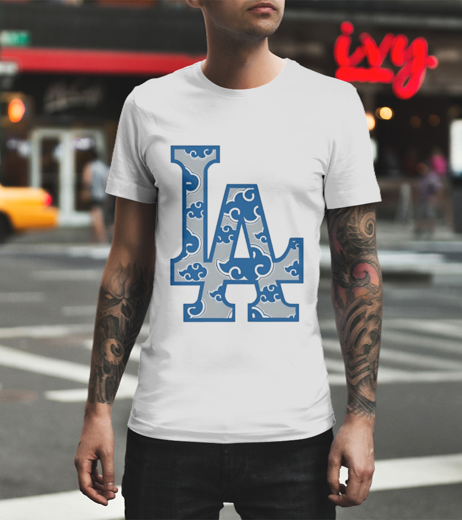LA Kumo Royal Pattern Clouds Blue Silver T-Shirt