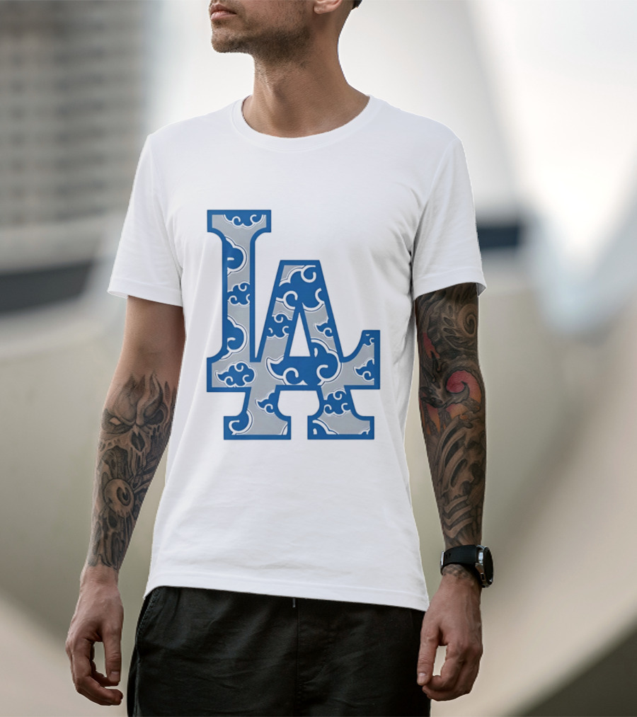 LA Kumo Royal Pattern Clouds Blue Silver T-Shirt