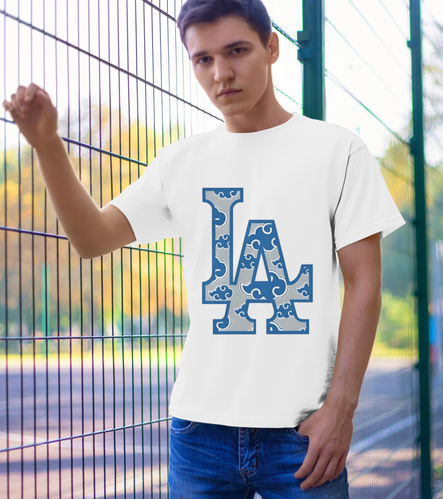 LA Kumo Royal Pattern Clouds Blue Silver T-Shirt