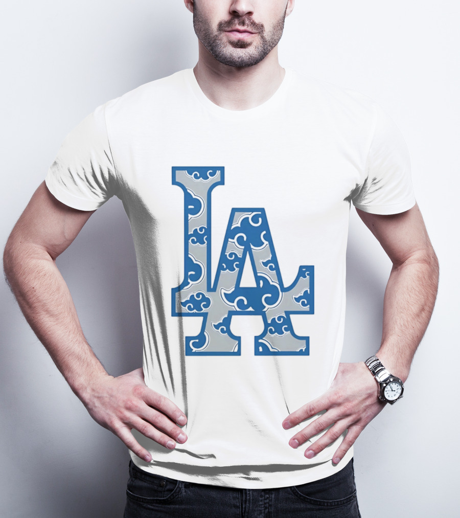 LA Kumo Royal Pattern Clouds Blue Silver T-Shirt