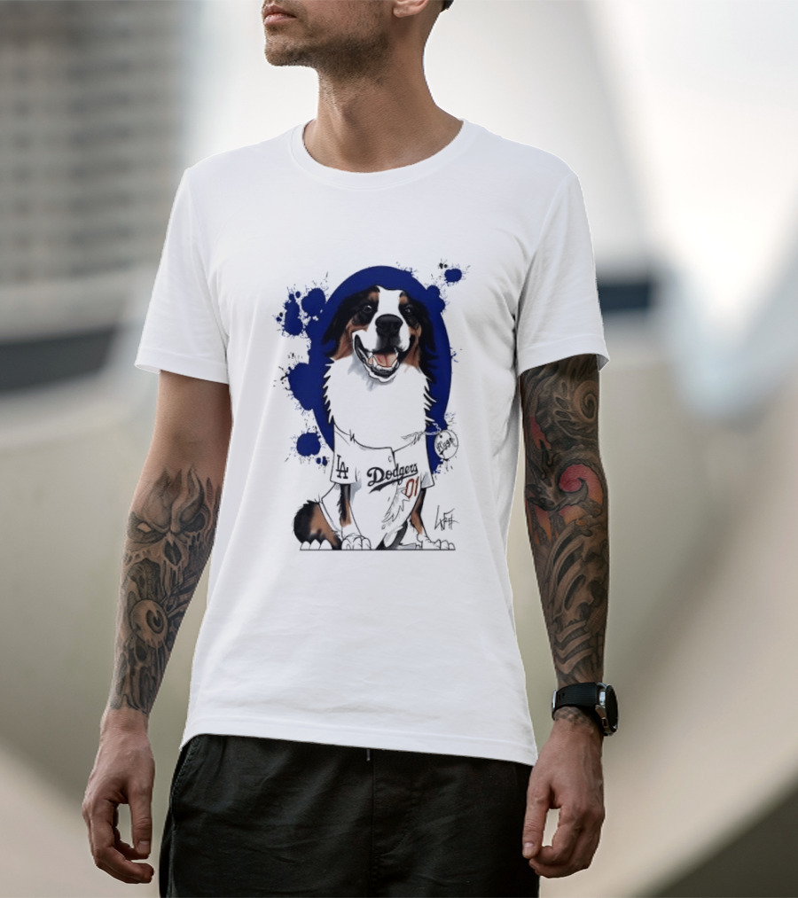 Los Angeles Dodgers MLB Kygo Cartoon Australian Shepherd Dog Paint Splatter T-Shirt