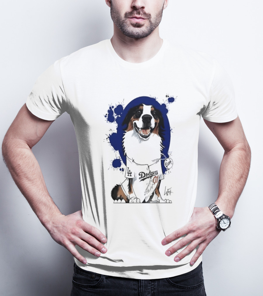 Los Angeles Dodgers MLB Kygo Cartoon Australian Shepherd Dog Paint Splatter T-Shirt