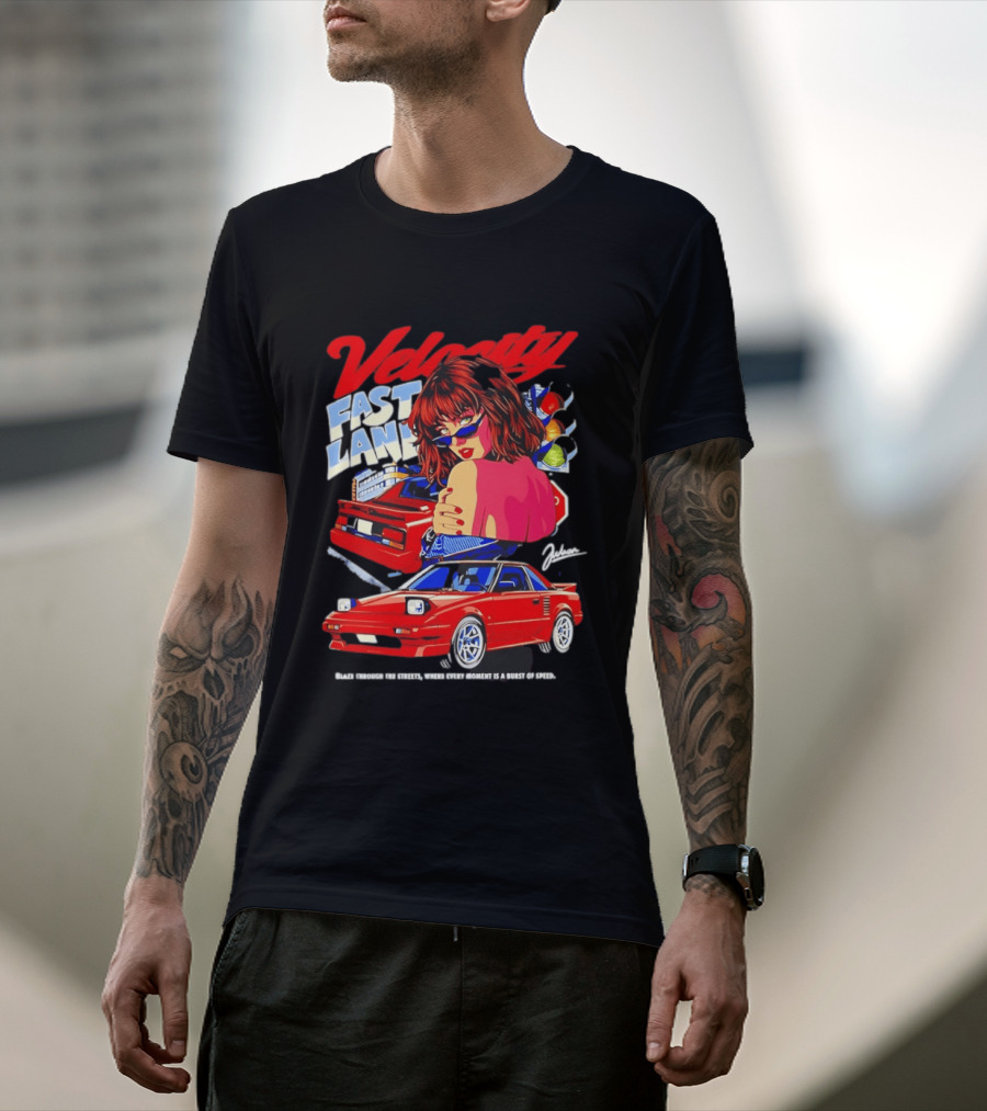 Velocity Fast Lane Blaze Through The Streets Classic Red Cars Retro Vibe T-Shirt