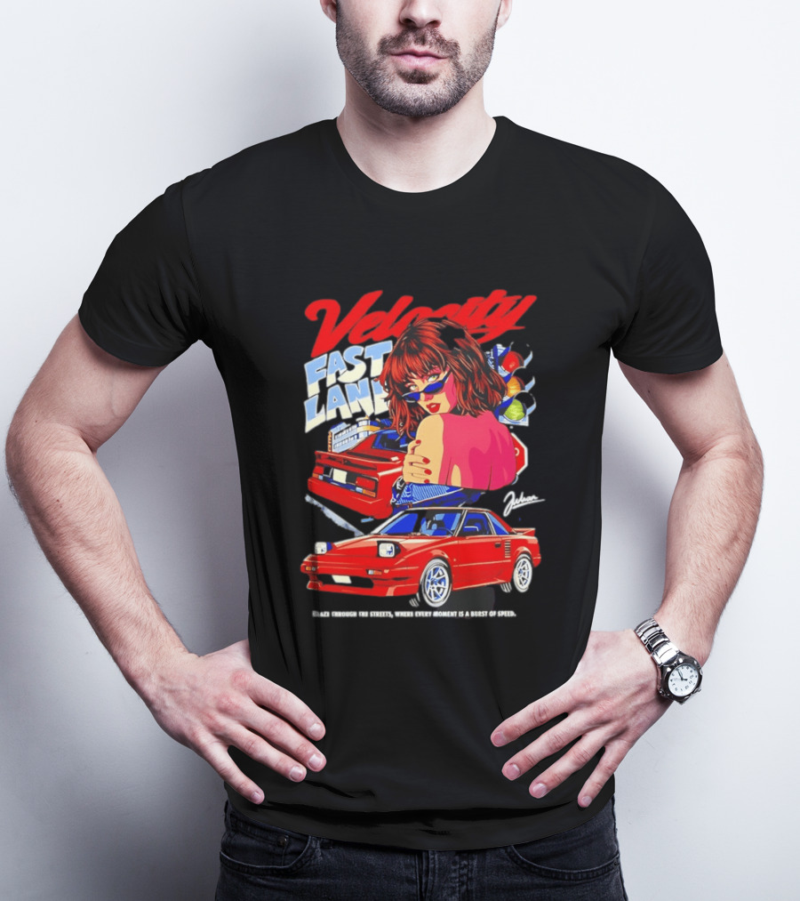 Velocity Fast Lane Blaze Through The Streets Classic Red Cars Retro Vibe T-Shirt