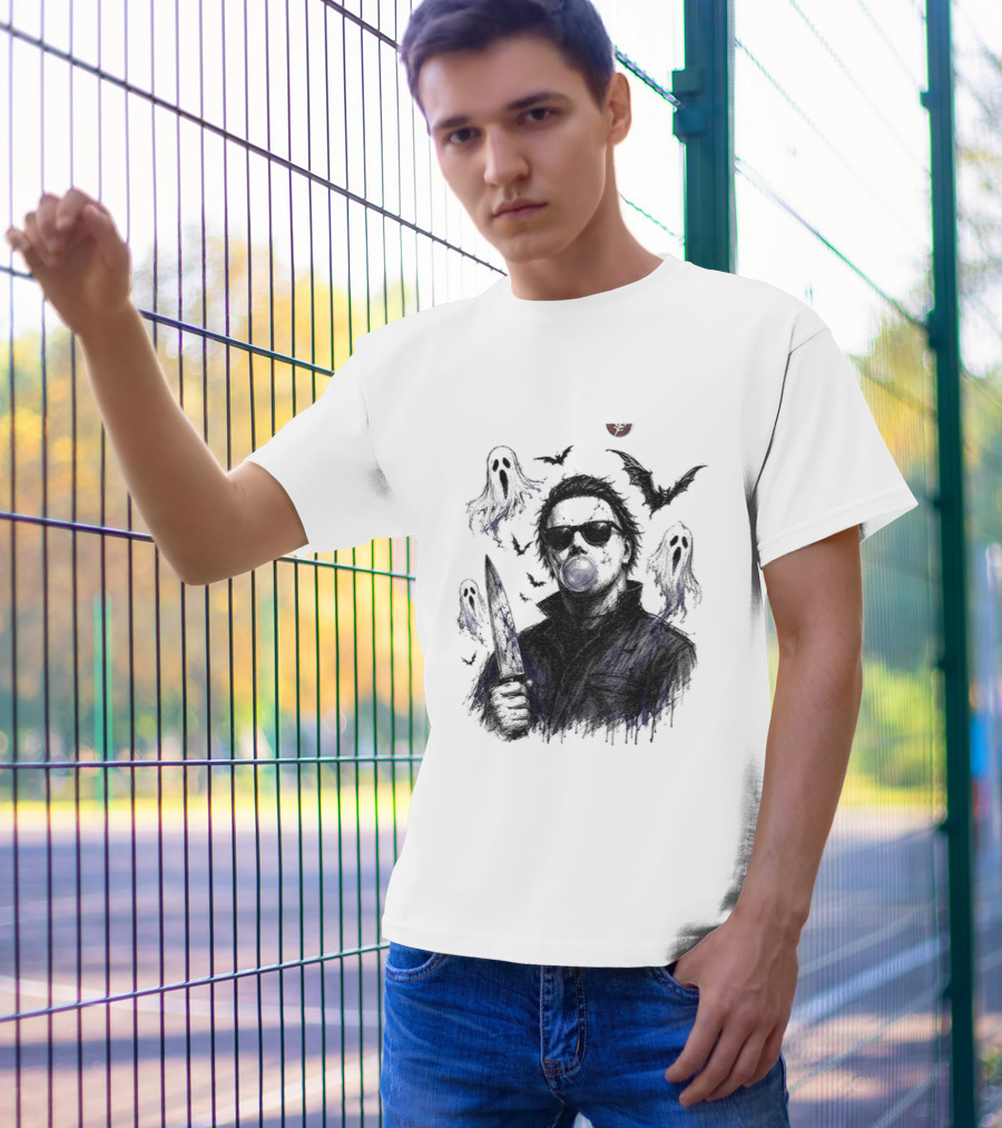 Michael Myers Bubble Gum Slasher Spooky Season Movie Ghosts And Bats T-Shirt