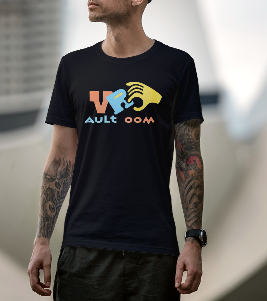 VR Vault Room Yellow Hand Blue Puzzle Piece Cartoon T-Shirt