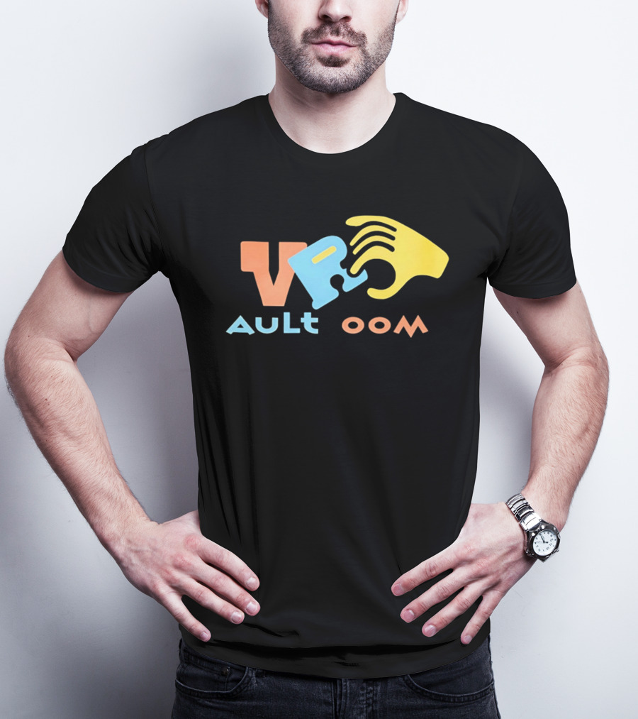 VR Vault Room Yellow Hand Blue Puzzle Piece Cartoon T-Shirt