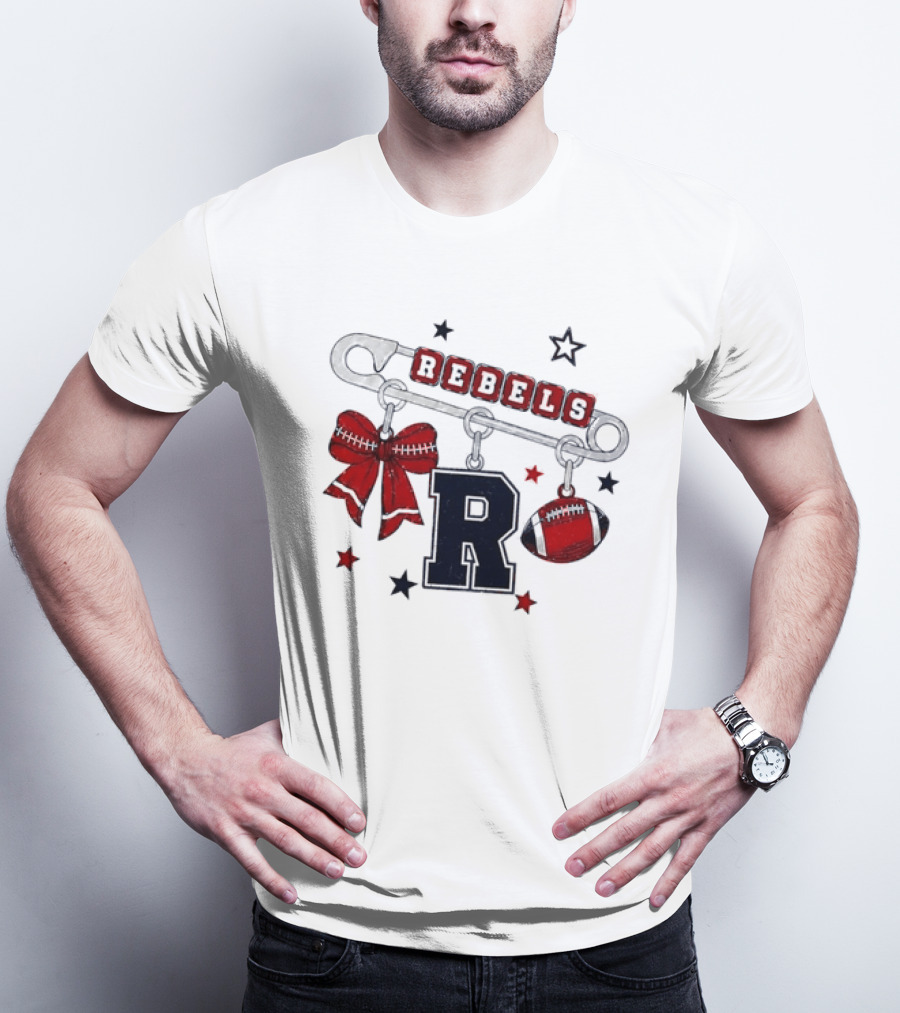 Rebels R Charm Safety Pin Red Bow Football Stars T-Shirt