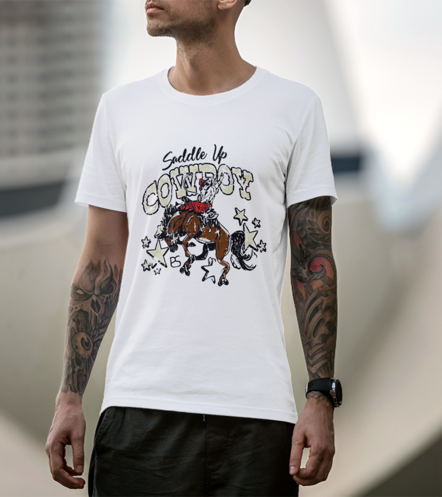Saddle Up Cowboy Distressed Bucking Bronco Horse Rodeo Stars Bs T-Shirt