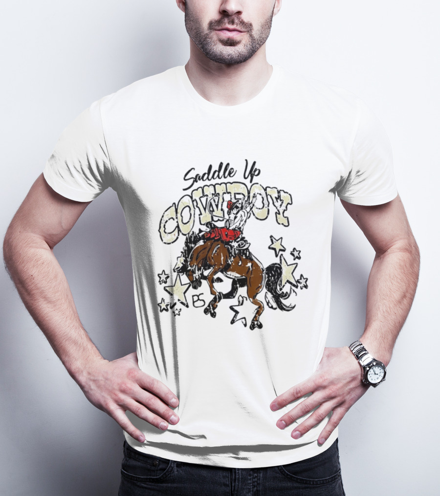 Saddle Up Cowboy Distressed Bucking Bronco Horse Rodeo Stars Bs T-Shirt