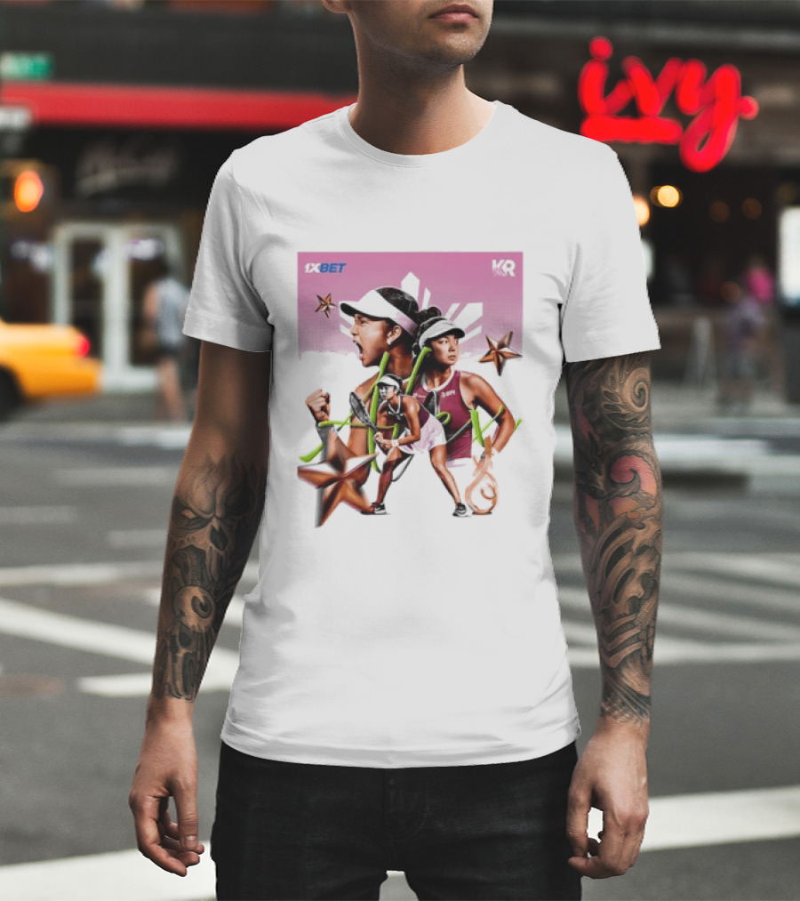 Alex Eala 1XBET Tennis Player Collage Gold Stars Pink T-Shirt