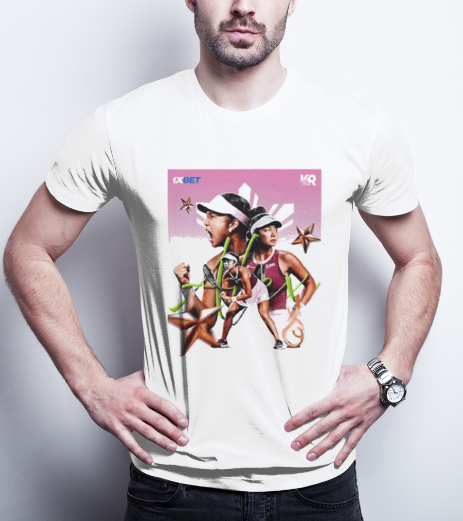 Alex Eala 1XBET Tennis Player Collage Gold Stars Pink T-Shirt