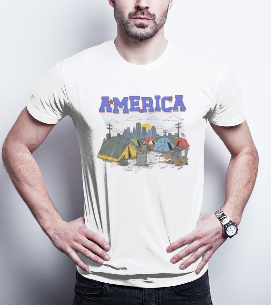 America Cityscape Homeless Encampment T-Shirt