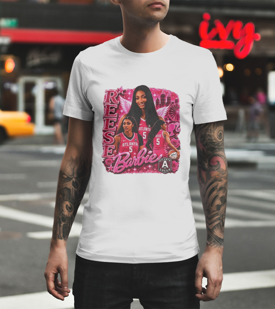 Angel Reese Atlanta Dream Barbie Pink Basketball Collage WNBA T-Shirt