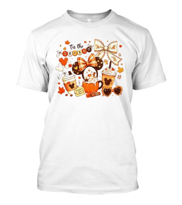 Tis The Season Disney Pumpkin Spice Autumn Coffee Ears And Bows T-Shirt