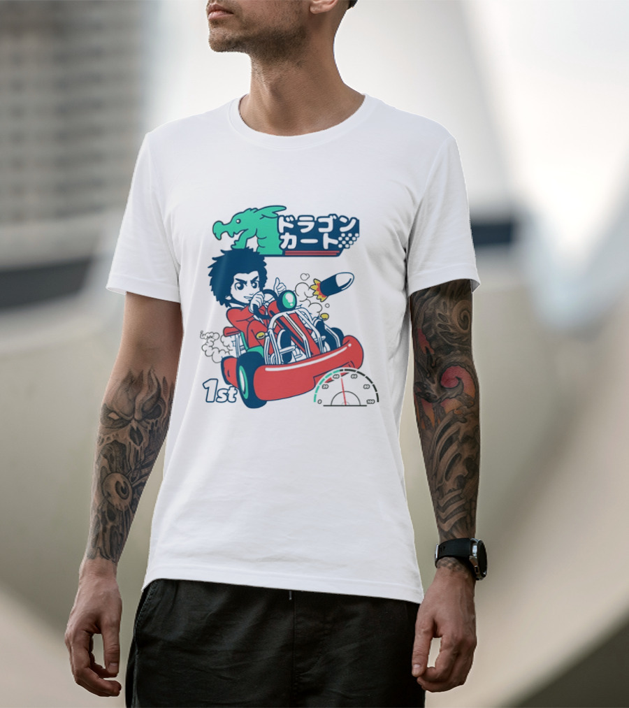 Dragon Kart Japanese Afro Racer 1st Place Red Vehicle Rocket Gauge T-Shirt