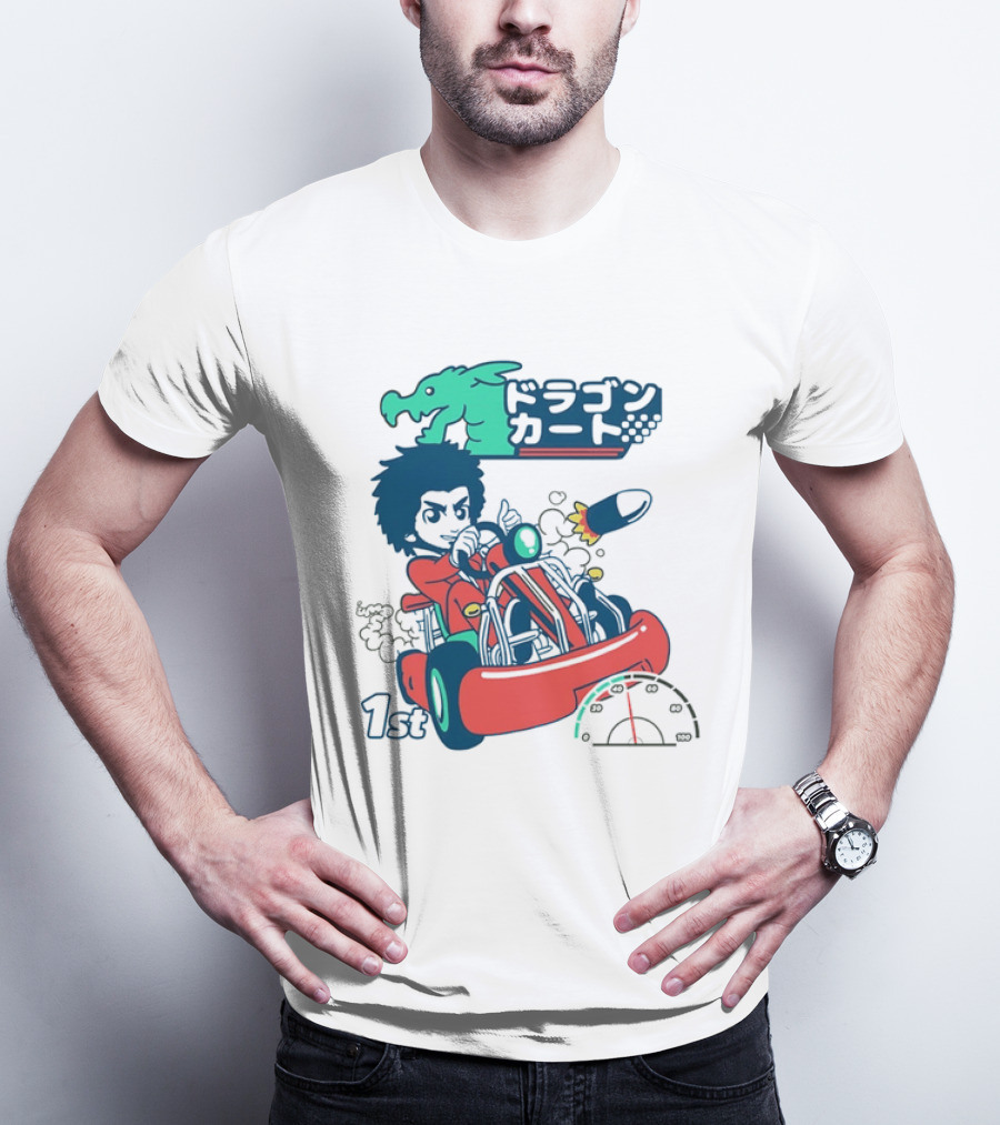 Dragon Kart Japanese Afro Racer 1st Place Red Vehicle Rocket Gauge T-Shirt