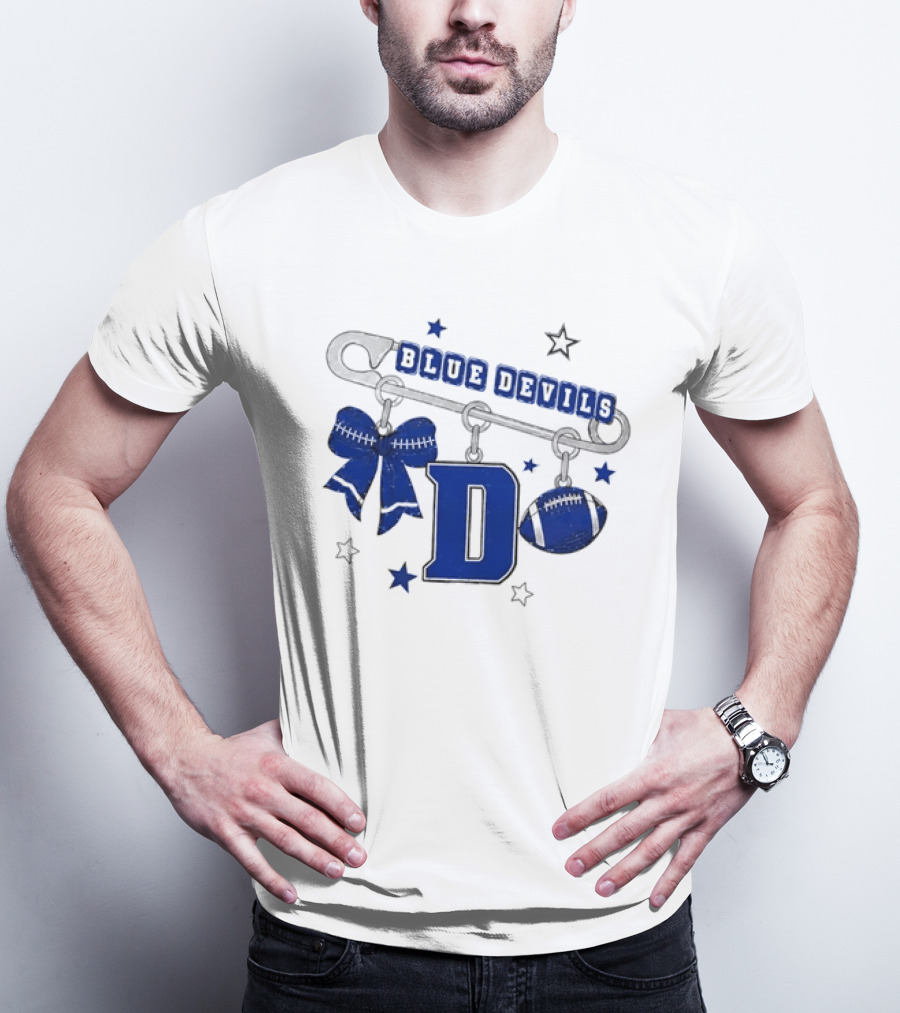 Duke Blue Devils Football Safety Pin Charms Bow Stars T-Shirt