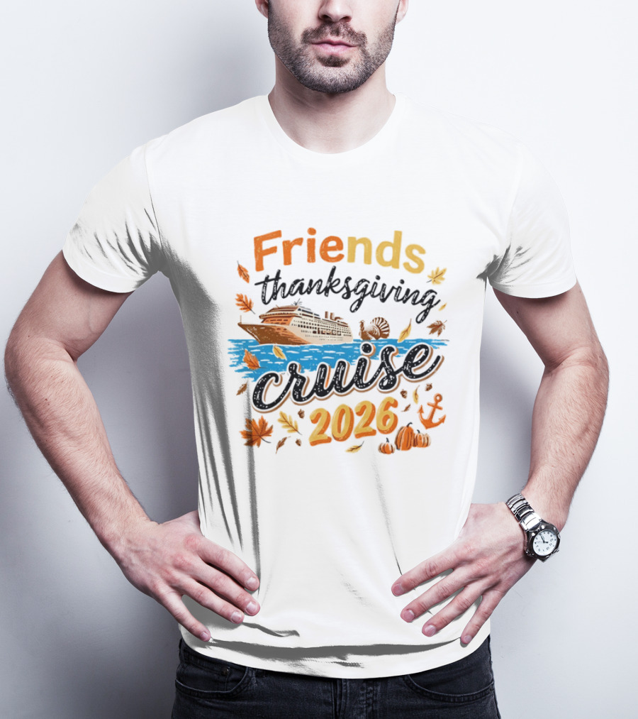 Friends Thanksgiving Cruise 2026 Ocean Liner Turkey Pumpkins Fall Leaves Anchor T-Shirt
