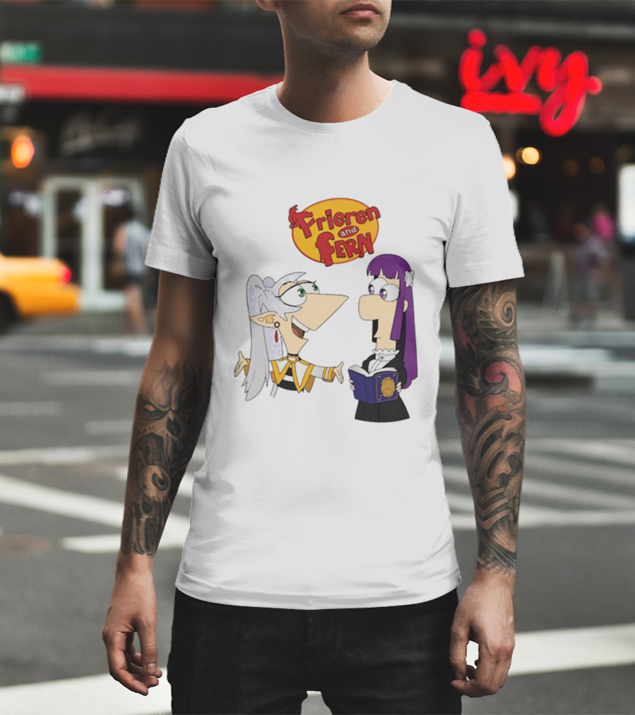 Frieren And Fern Animated Characters With Book And Unique Cartoon T-Shirt