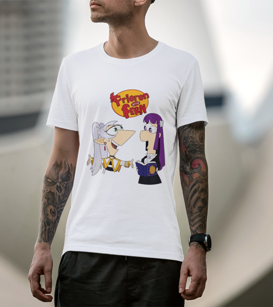 Frieren And Fern Animated Characters With Book And Unique Cartoon T-Shirt
