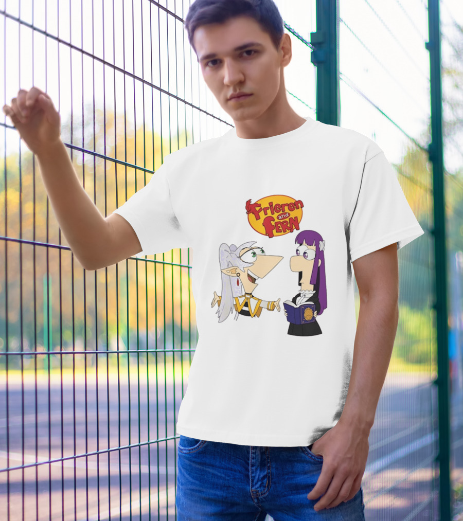 Frieren And Fern Animated Characters With Book And Unique Cartoon T-Shirt