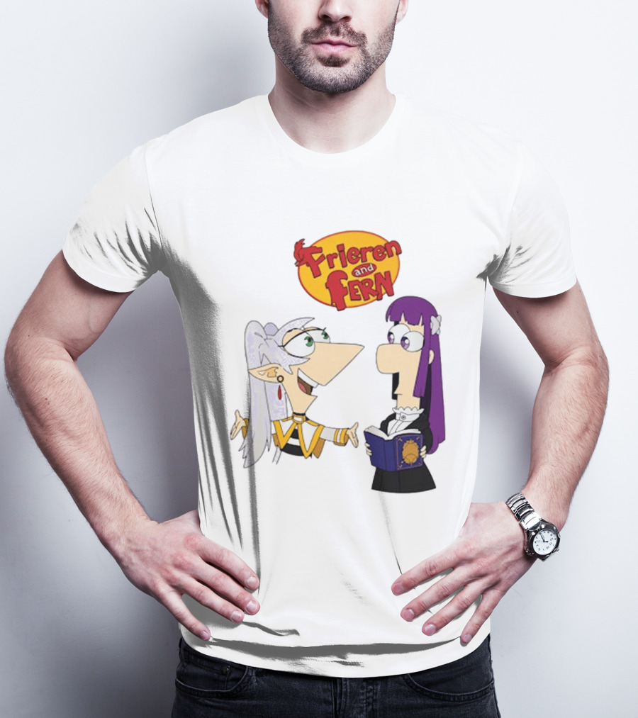 Frieren And Fern Animated Characters With Book And Unique Cartoon T-Shirt