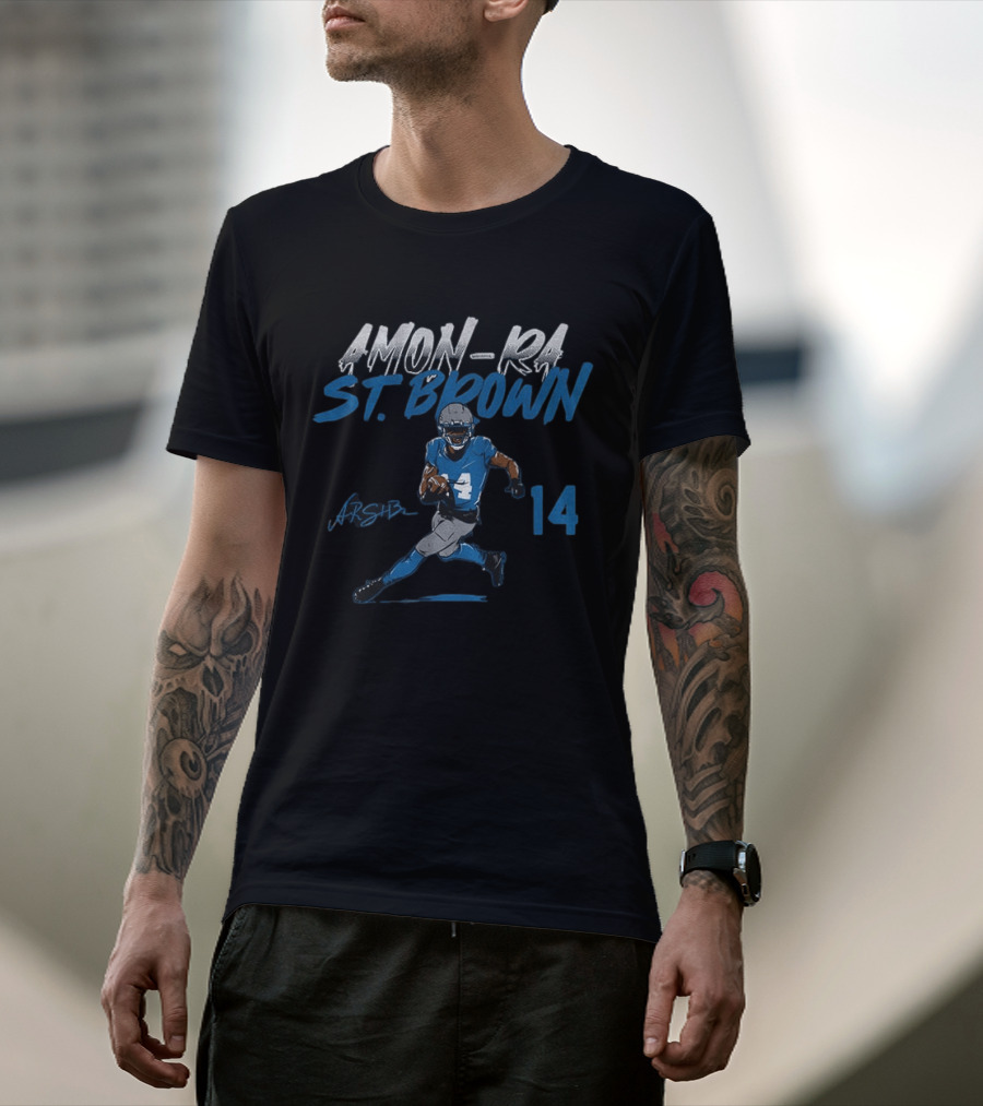 Amon Ra St. Brown Detroit Lions Football Player 14 Signature Edition T-Shirt