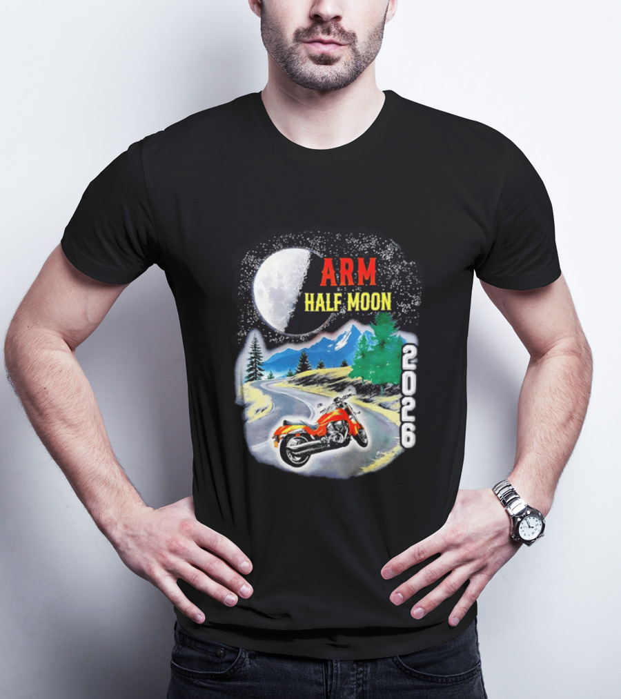 Arm Half Moon 2026 Orange Motorcycle Winding Mountain Road Night Sky T-Shirt